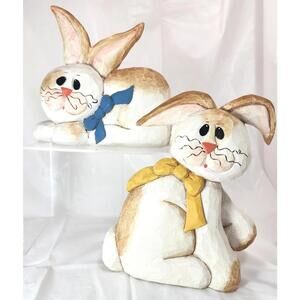 Holiday's | Art | Folk Art Bunny Rabbit 2 Signed Wooden Hand Carved ...